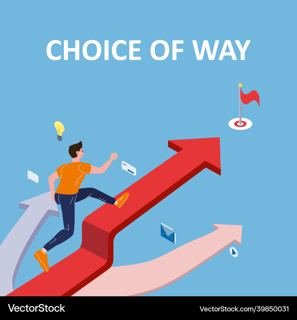 Choice way young man chooses the path running Vector Image