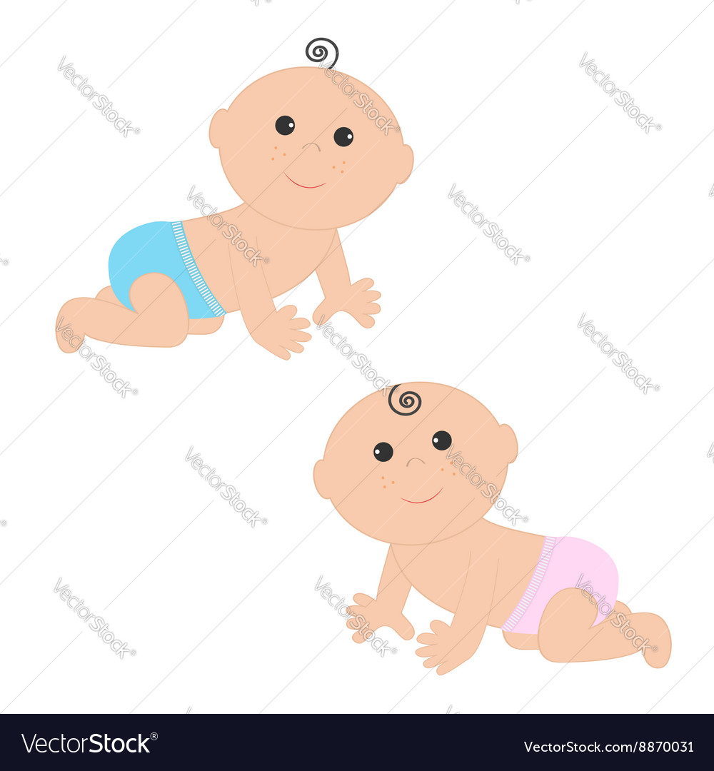 Cute baby boy and girl crawling in pink blue Vector Image