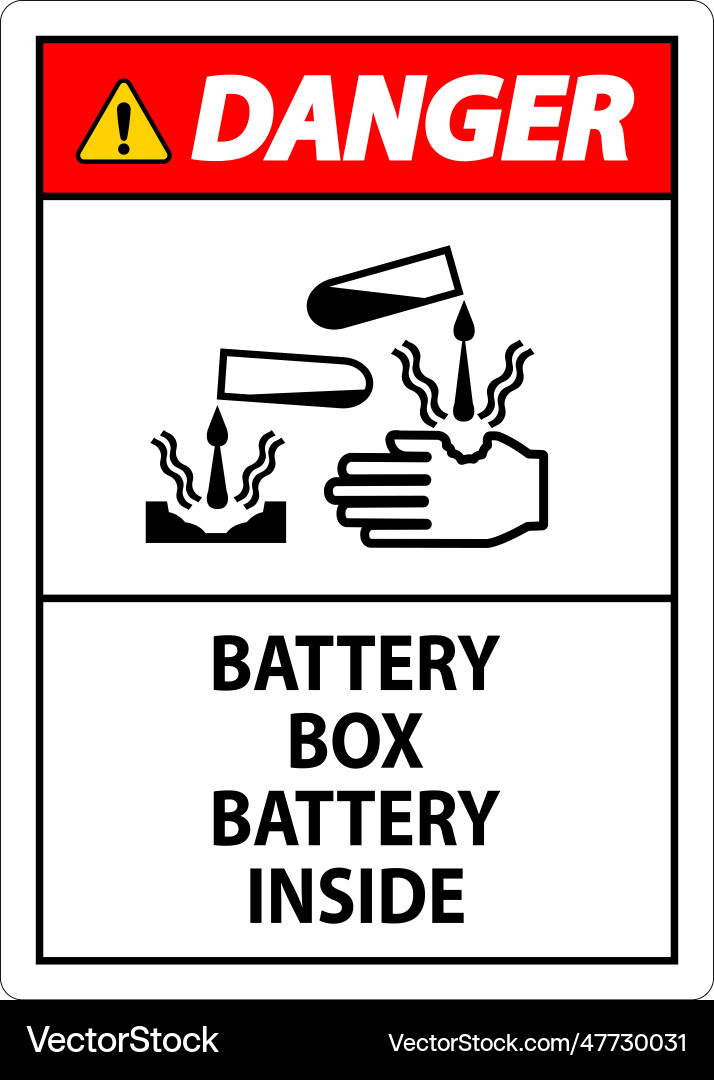 Danger battery box battery inside sign with symbol