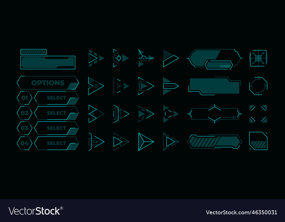 Futuristic menu elements hud buttons frames Vector Image