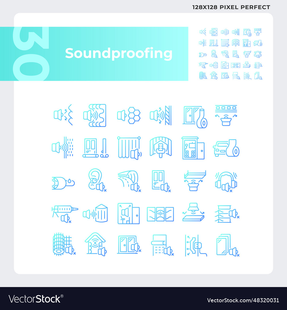 Pixel perfect gradient soundproofing icons Vector Image Pixel perfect gradient soundproofing icons Vector Image