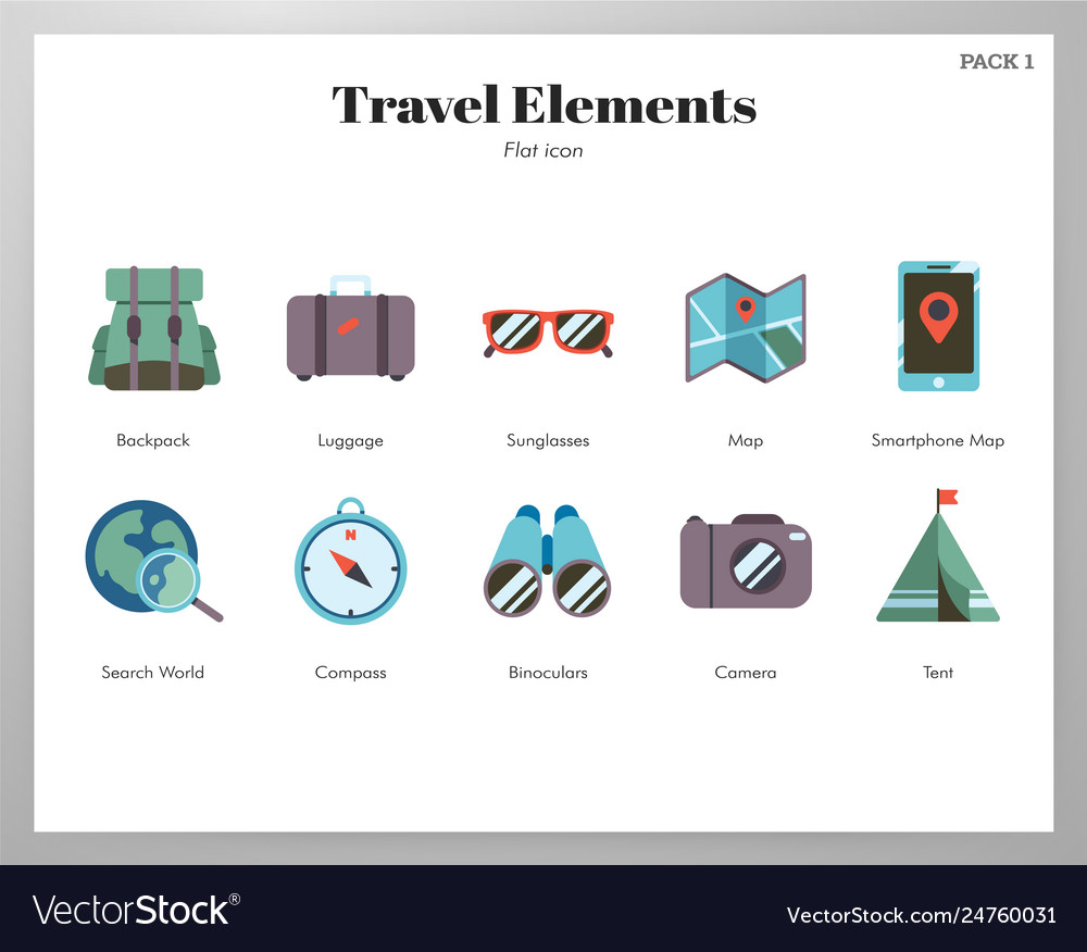 Travel elements flat pack Royalty Free Vector Image