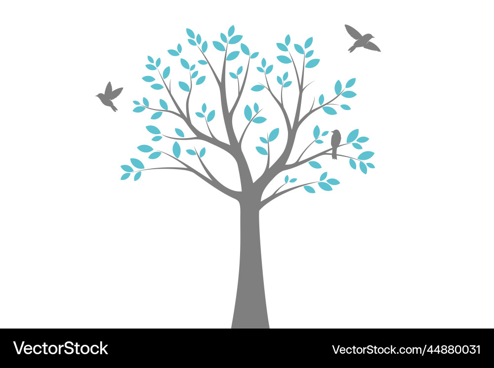 Tree wall decoration concept bird on branch wall Vector Image