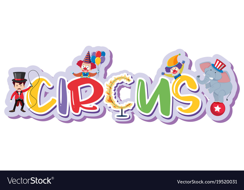 Word design for circus with many clowns Royalty Free Vector