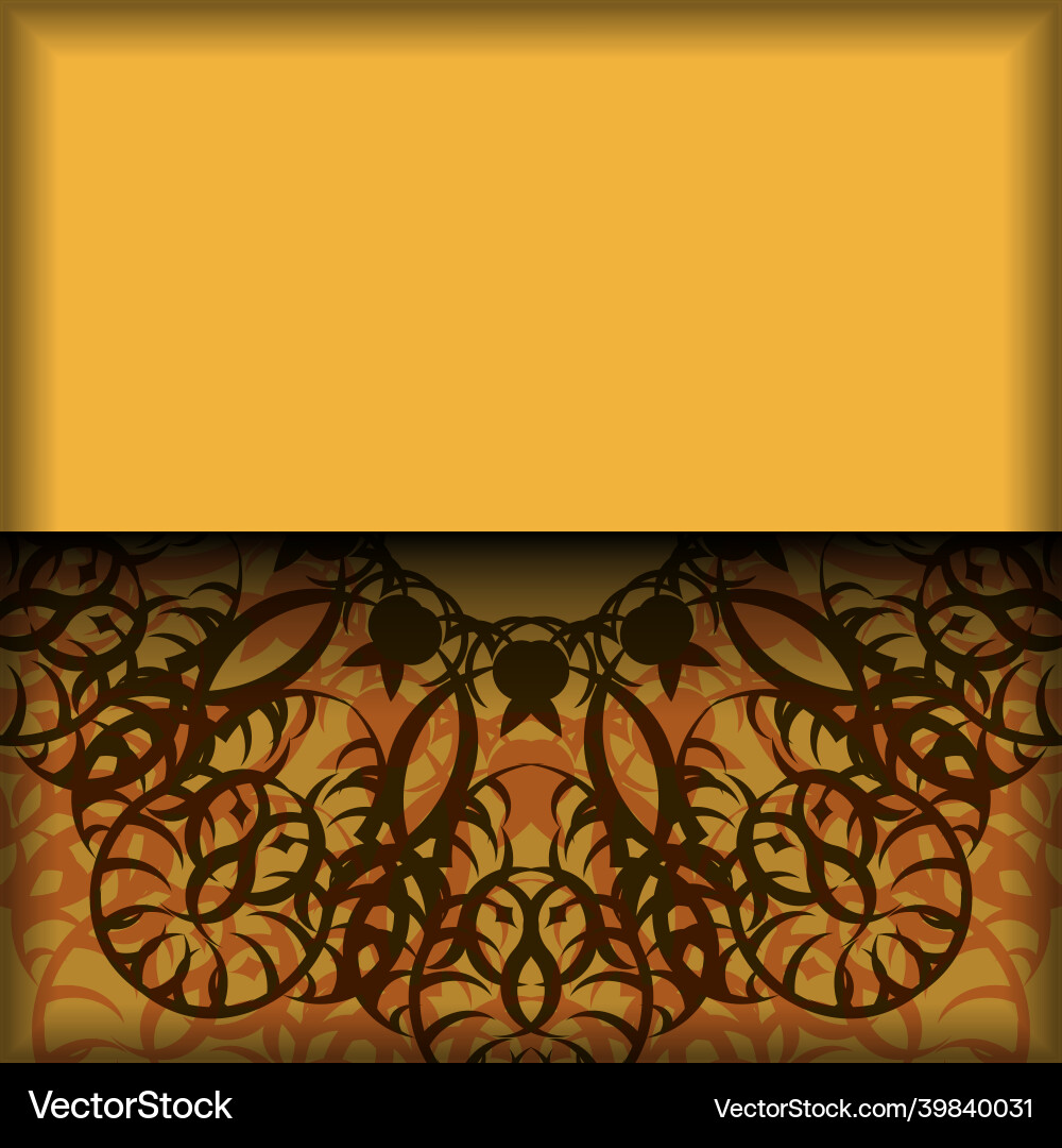Yellow leaflet with luxurious brown ornament Vector Image