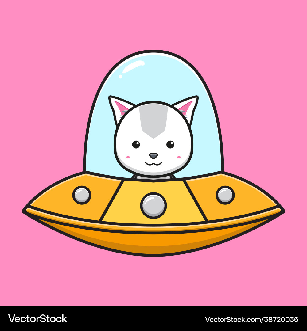 Cat driving ufo cartoon icon Royalty Free Vector Image