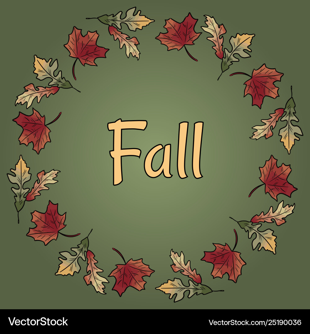 Fall text in autumn leaves wreath ornament Vector Image