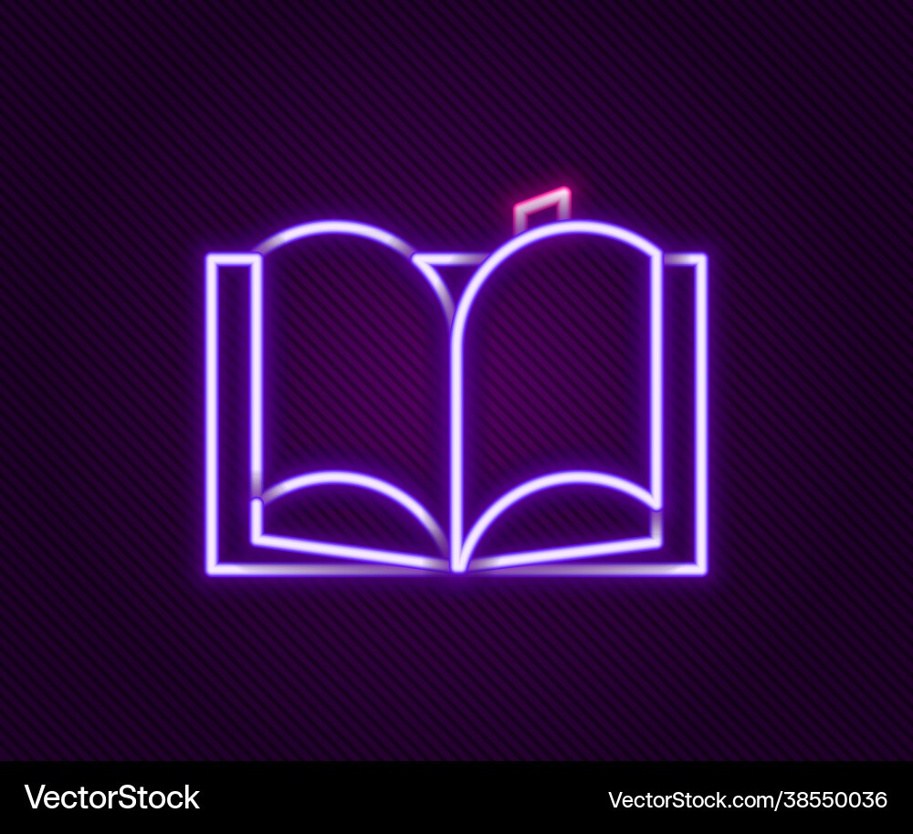 Glowing neon line open book icon isolated on black