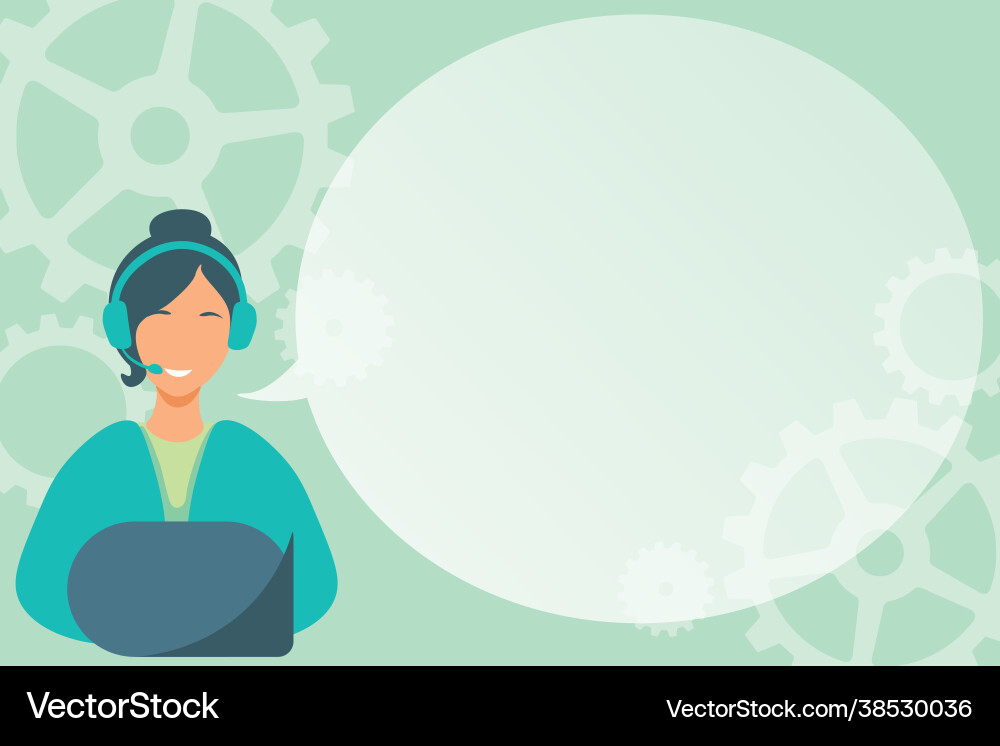 Lady call center with headphones and computer Vector Image