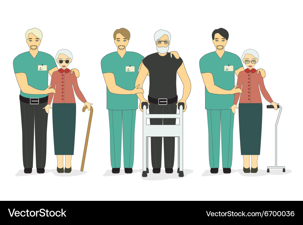 Senior patients doctors and volunteers Royalty Free Vector