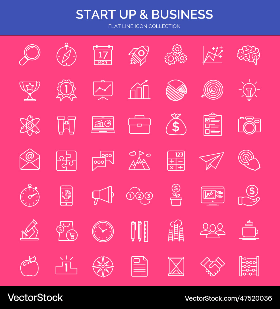Set of start up and business white thin lines web Vector Image