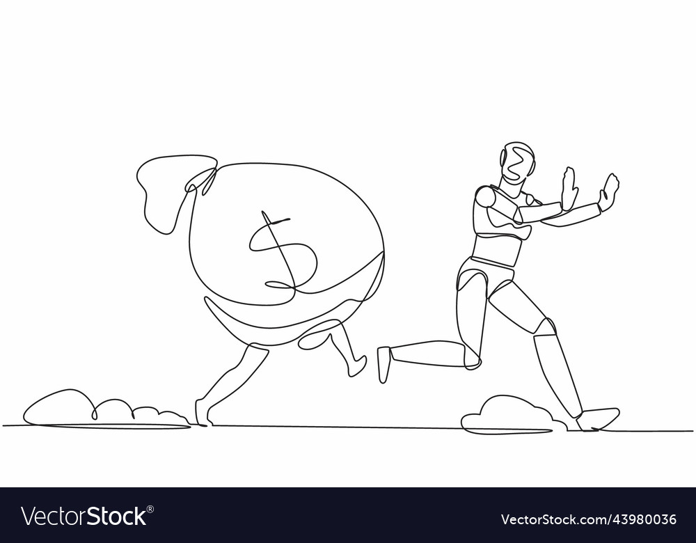 Single one line drawing stressed robot being Vector Image Single one line drawing stressed robot being Vector Image