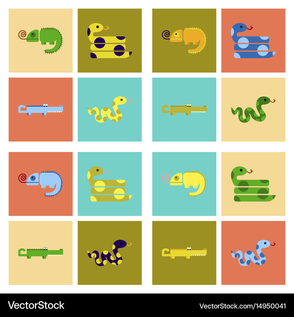 Assembly flat icons exotic wild reptiles Vector Image