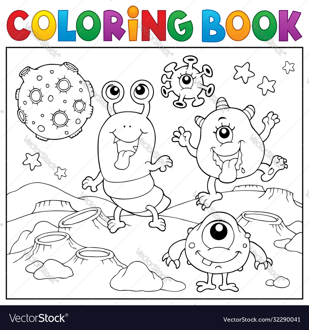 Coloring book monsters in space theme 2 Royalty Free Vector