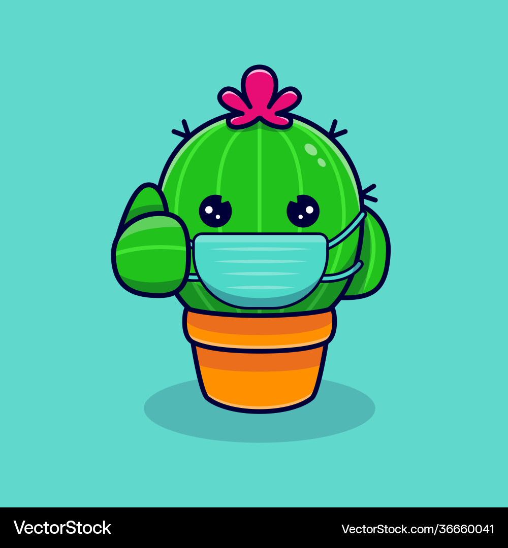 Cute cactus wearing mask for virus prevention Vector Image