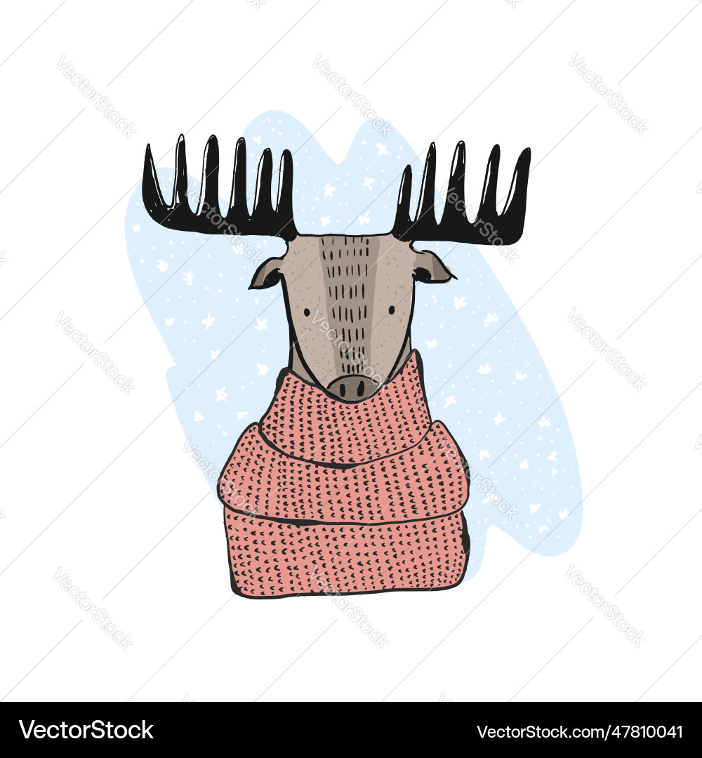 Cute hand drawn of winter moose Royalty Free Vector Image