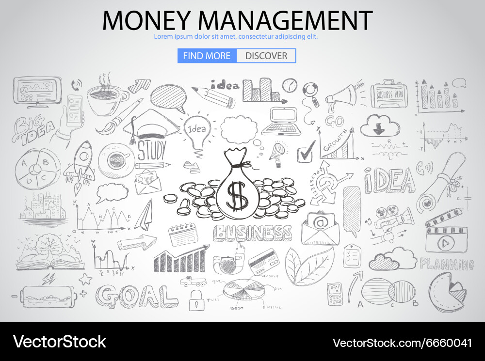 Money management concept with doodle design style Vector Image