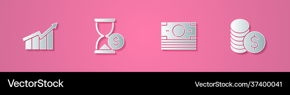 Set paper cut financial growth increase hourglass Vector Image