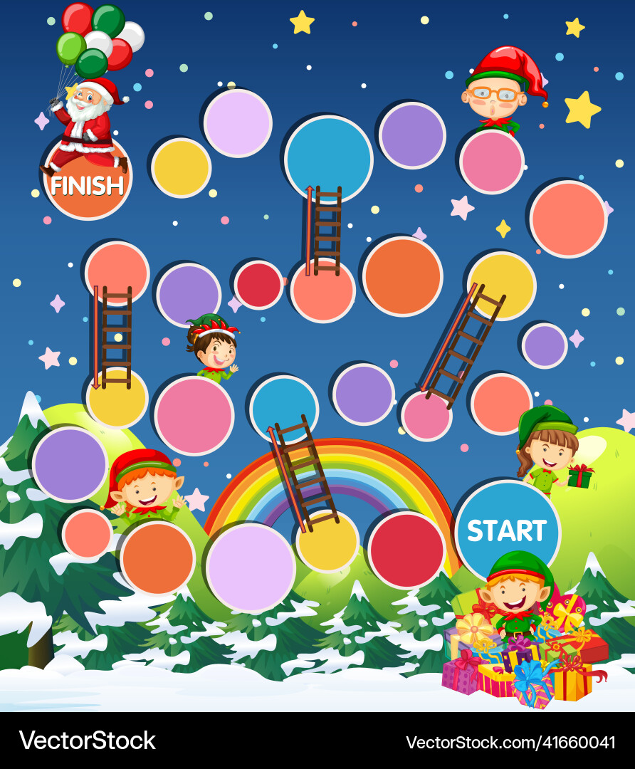 Snake and ladders game template with christmas Vector Image