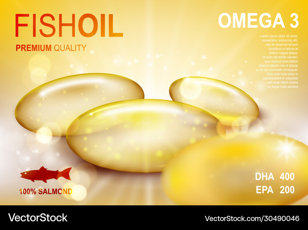 Fish oil ads template omega-3 or vitamin e Vector Image