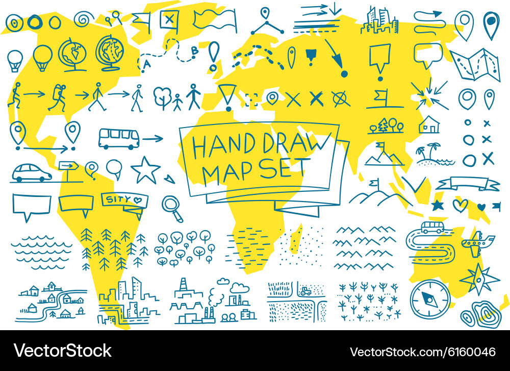 Hand draw map set elements Royalty Free Vector Image