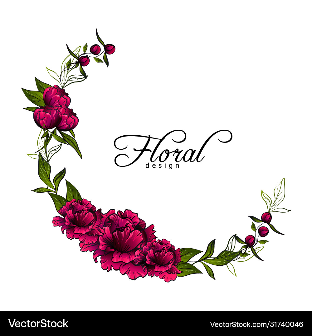 Oval frame with purple peonies leaves and space Vector Image