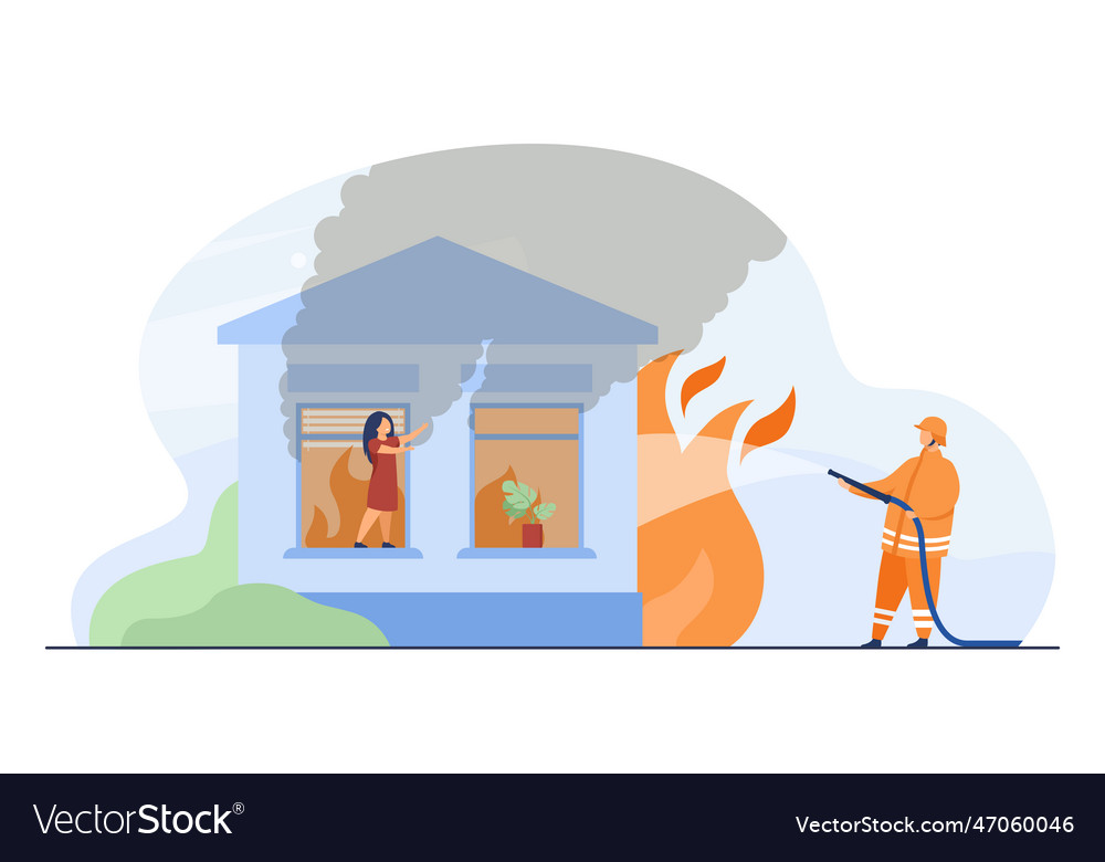Professional firefighter extinguishing fire Vector Image