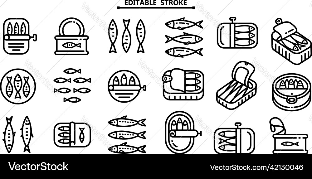 Sardine icons set outline editable stroke Vector Image