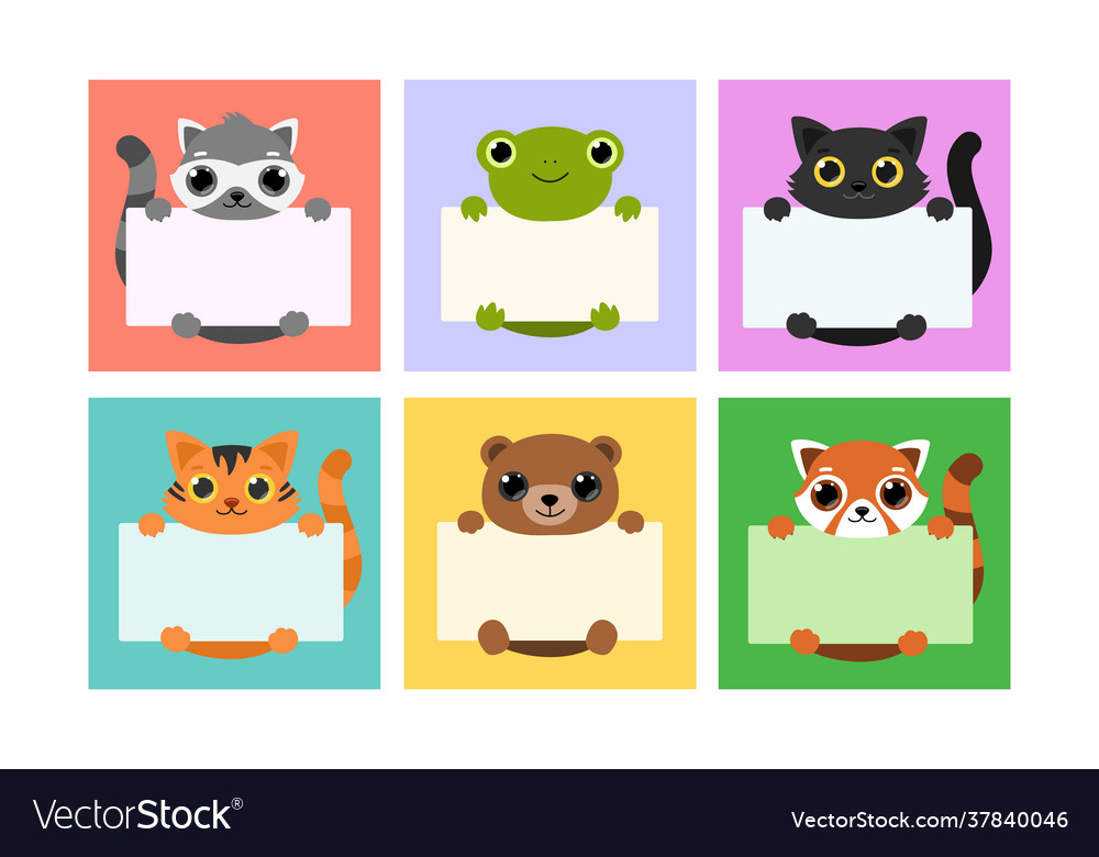Set cute animals holding banners template Vector Image