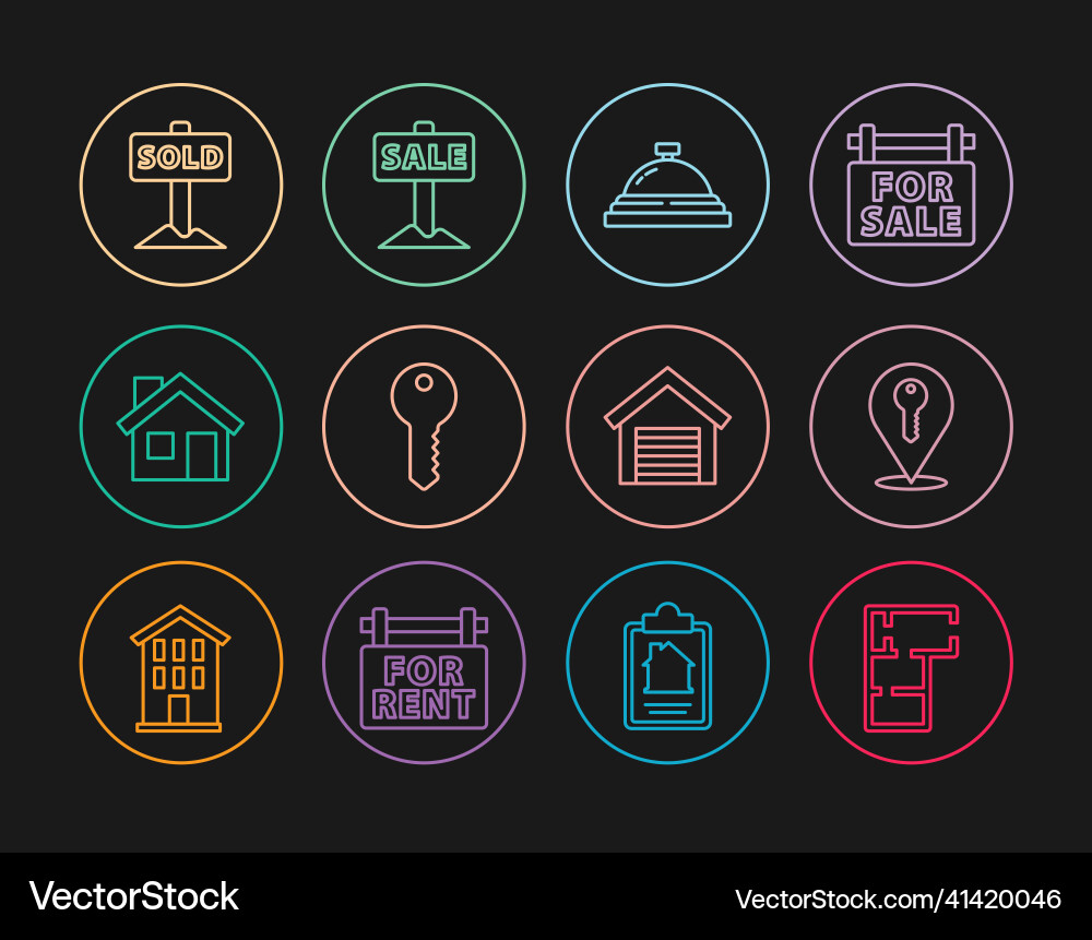 Set line house plan location key hotel service Vector Image