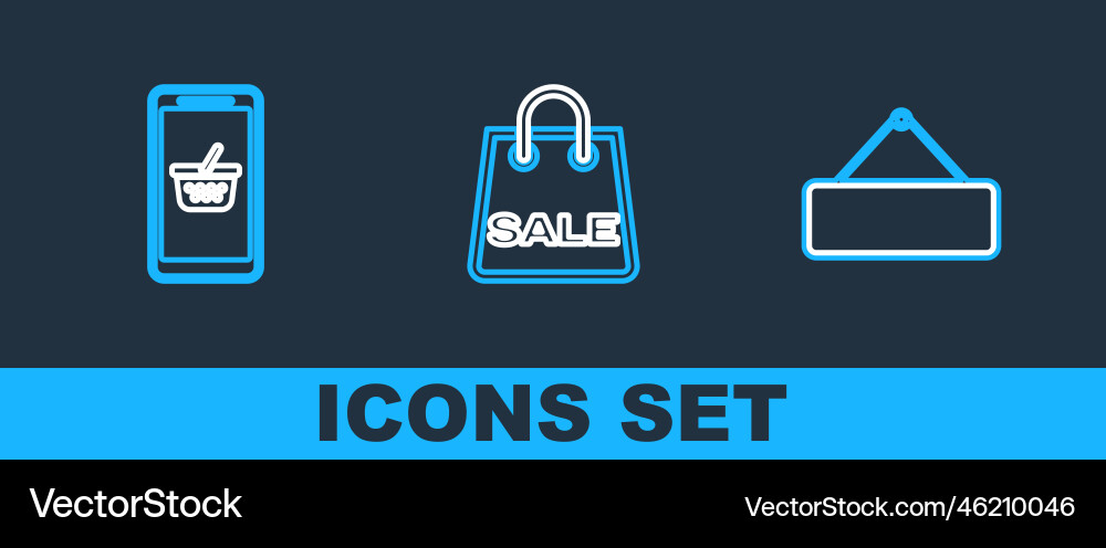 Set line signboard hanging mobile and shopping Vector Image