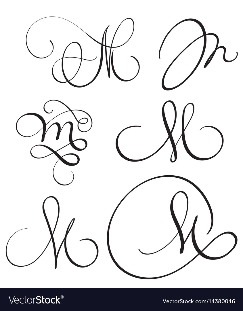 Set Of Art Calligraphy Letter M With Flourish Vector Image