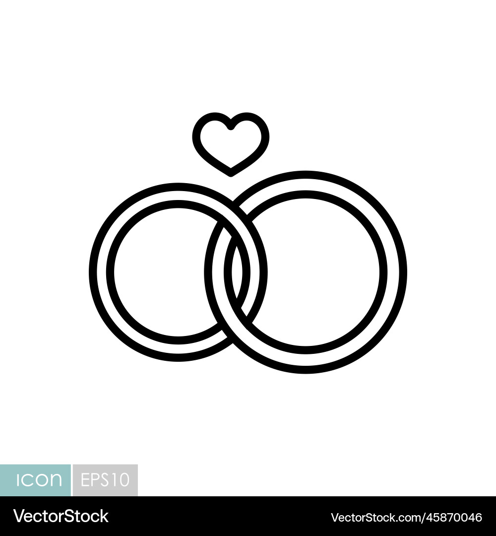 Wedding rings with a heart isolated icon Vector Image