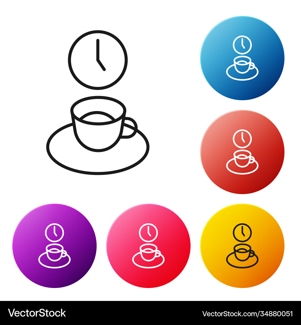 Black line coffee time icon isolated on white Vector Image