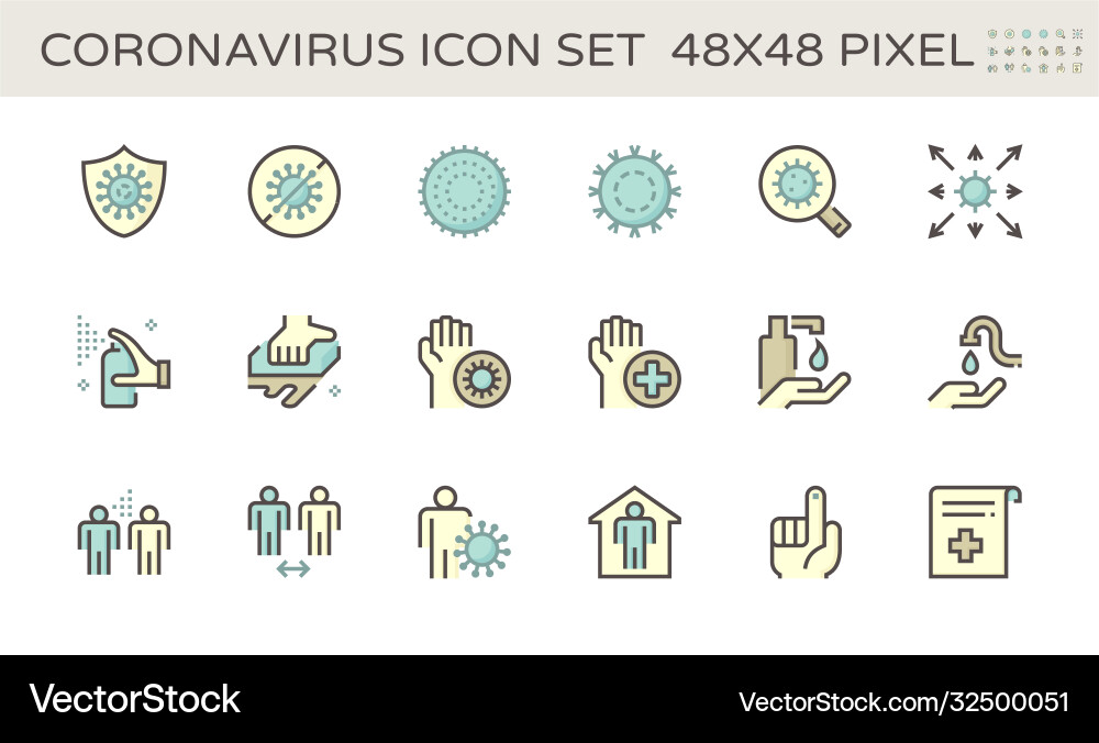 Coronavirus disease and prevention icon set Vector Image