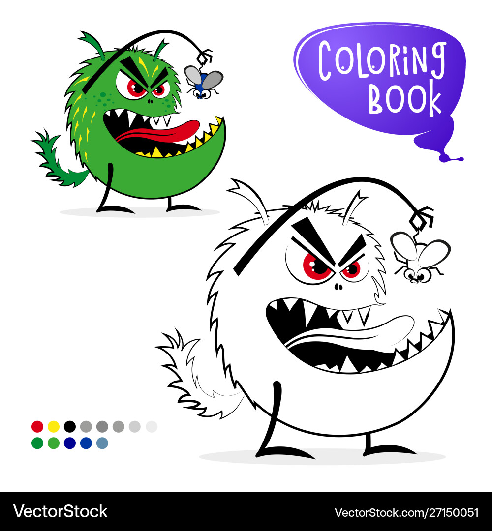 Evil monster eating a fly coloring book page Vector Image