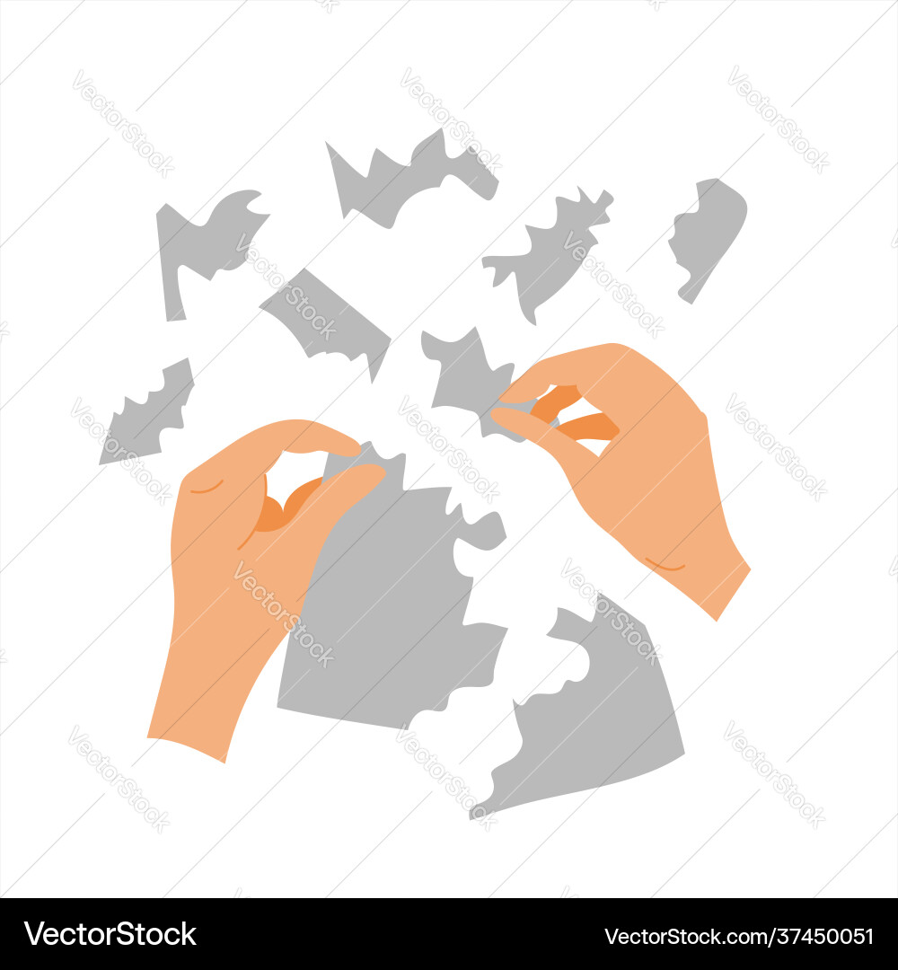 Hands tearing paper into small pieces Royalty Free Vector