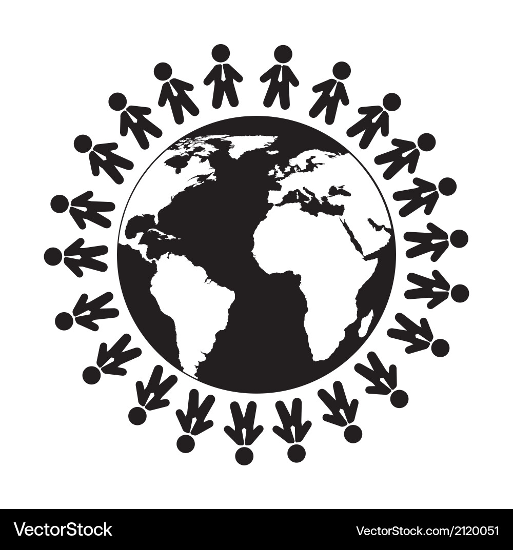 People sign over planet isolated white Royalty Free Vector