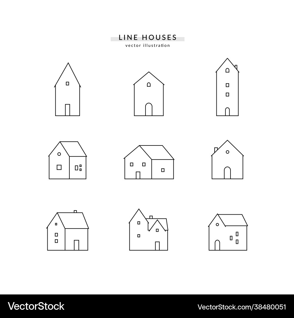 Set various outline houses or homes Royalty Free Vector