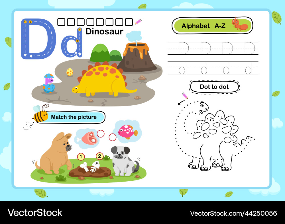 Alphabet letter d-dinosaur exercise with cartoon Vector Image