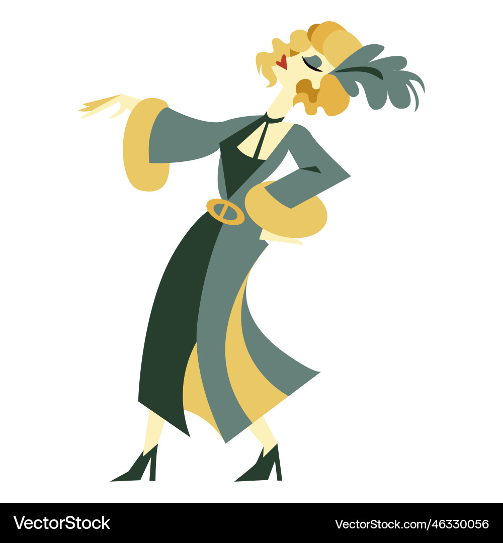 Art deco woman lean back character Royalty Free Vector Image