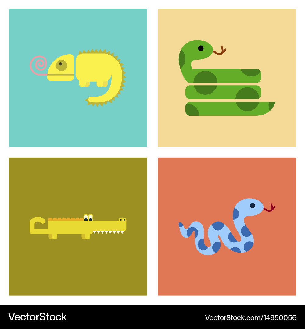 Assembly flat icons exotic wild reptiles Vector Image