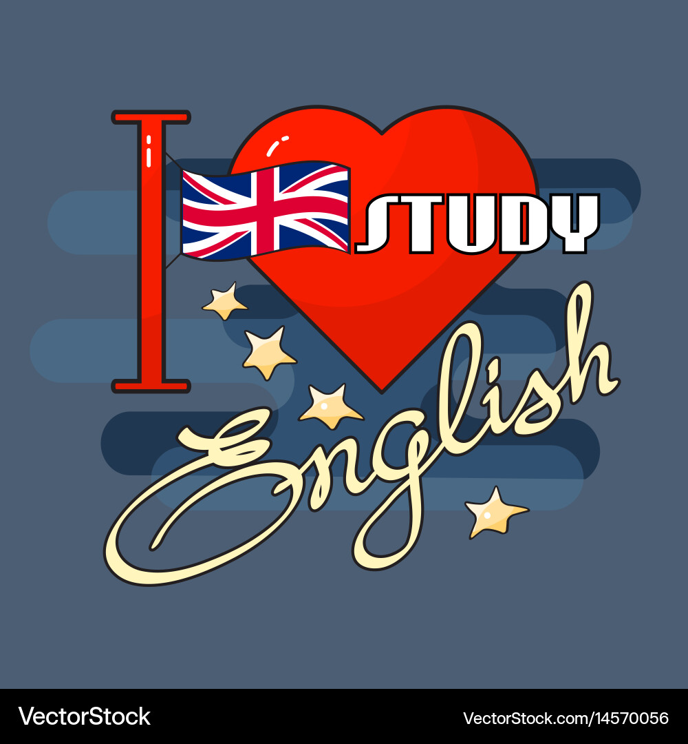 English language concept flag heart Royalty Free Vector