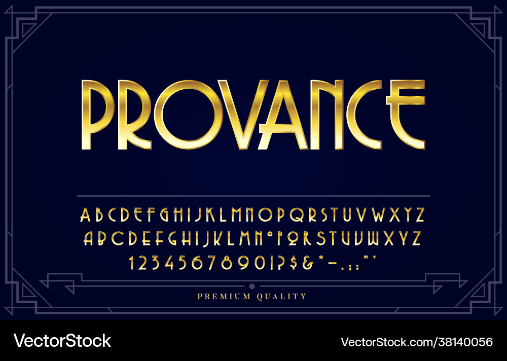 Gold metallic font set letters numbers Royalty Free Vector