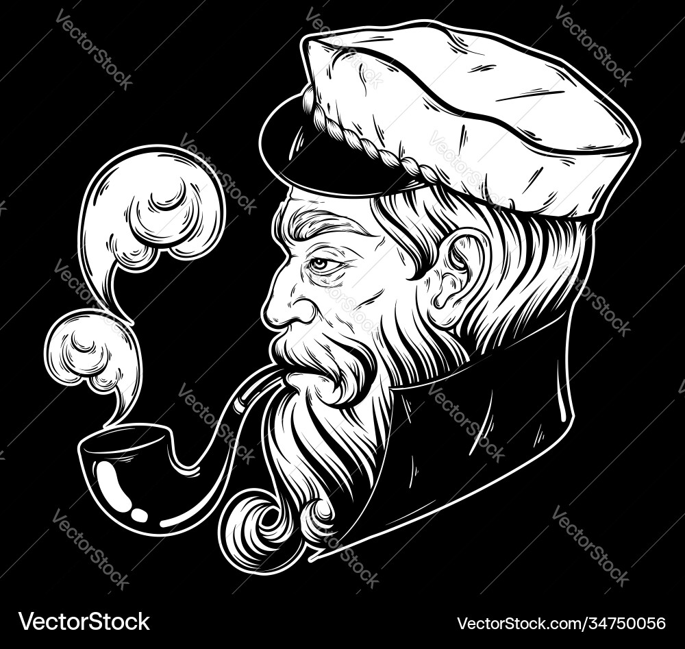 Hand drawn captain with pipe tattoo artwork in Vector Image