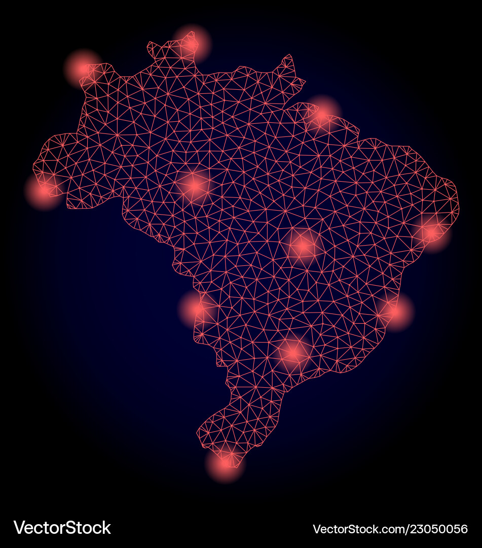 Polygonal network mesh map of brazil with red Vector Image