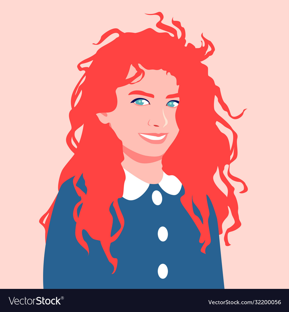 Portrait A Happy Red Haired Girl Royalty Free Vector Image