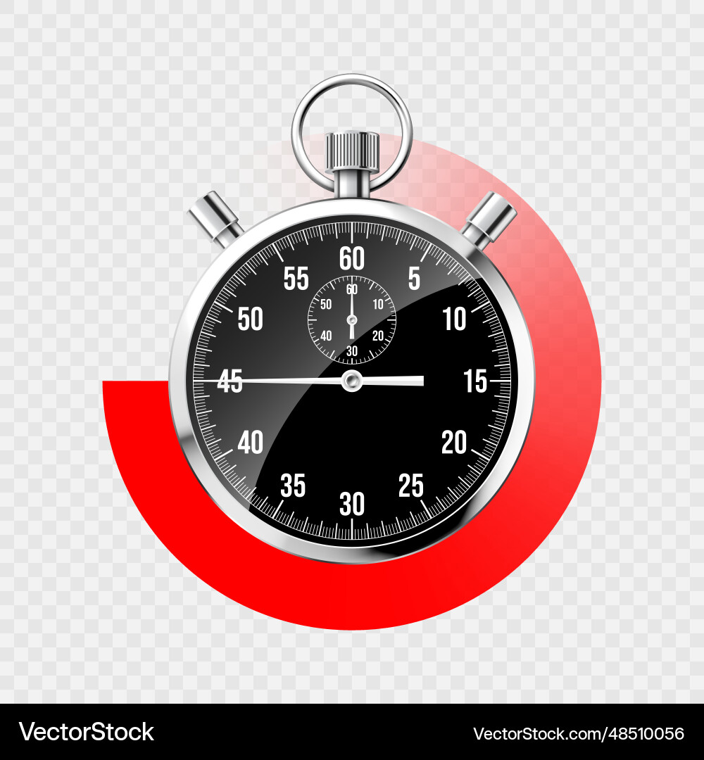 Realistic classic stopwatch shiny metal Royalty Free Vector