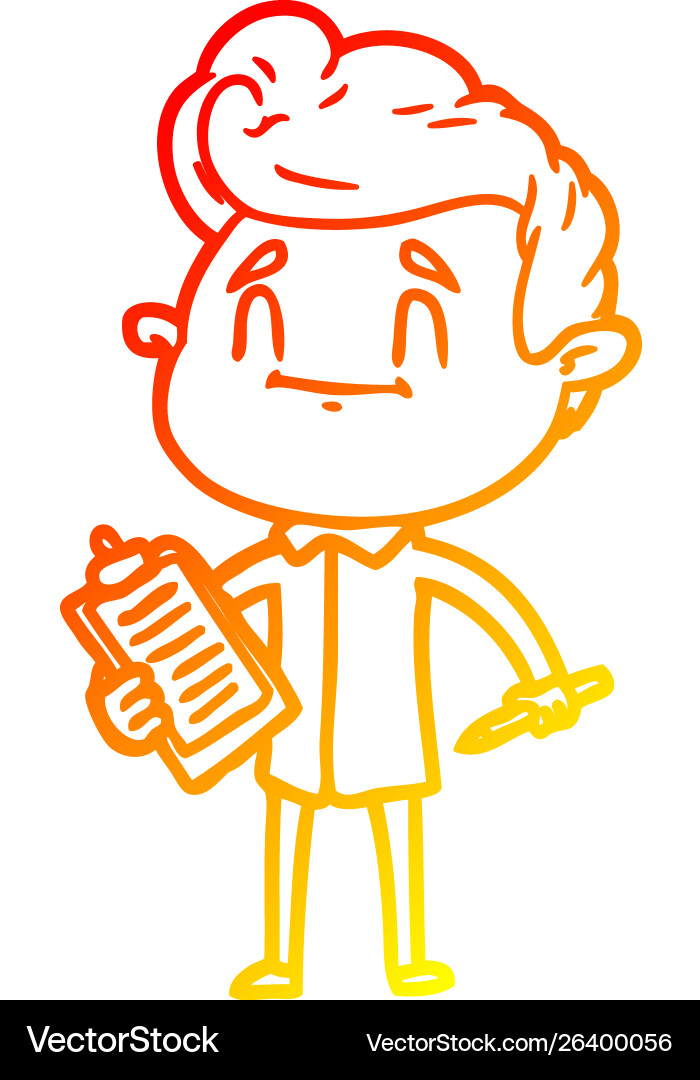 Warm gradient line drawing happy cartoon man Vector Image