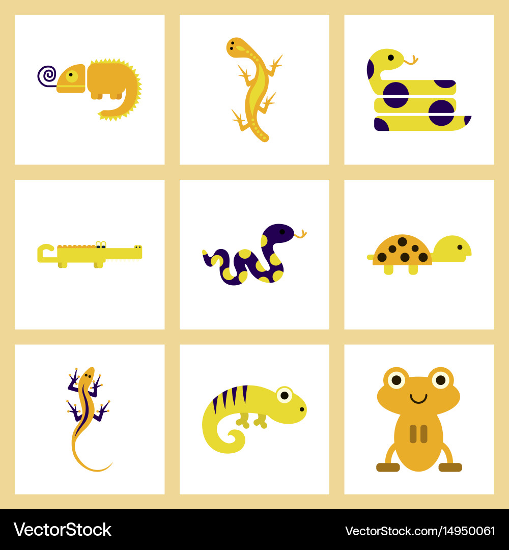 Assembly flat icons exotic wild reptiles Vector Image